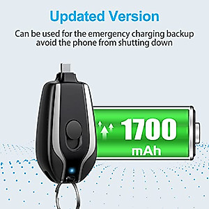 EMNT Keychain Portable Charger for iPhone, 1700mAh Mini Power Emergency Pod, Ultra-Compact External Fast Charging Power Bank Battery Pack, Key Ring Cell Phone Charger,Charger Smaller Than a Card,black