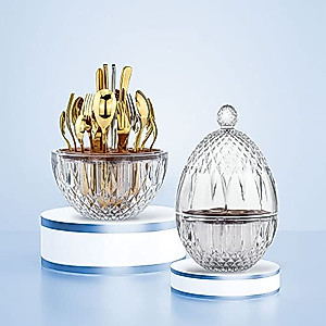 Silverware Set Flatware 24-Piece for 6,Glass Egg-shaped Organizer，Stainless Steel Tableware Cutlery Set，Kitchen Utensils，Spoon and Fork Set,Dishwasher Safe