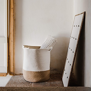 Large Woven Storage Baskets (Set of 2) Decorative Blanket Basket for Living Room, Toys, Pillows, Nursery or Towels. Laundry Hamper. Baskets for Organizing. Cotton Rope Baskets