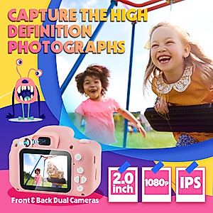 Kids Camera for Boys and Girls - BELLOCHIDDO Toddler Camera for Kids Toy Gift, Children Camera Christmas Birthday Gifts for Age 3-8 with 32GB SD Card, Selfie Camera Recorder 1080P IPS 2 Inch(Pink)