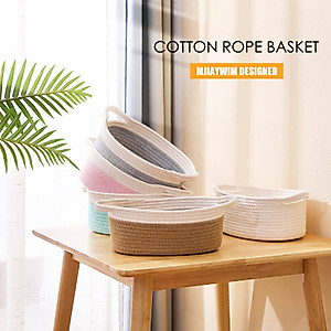 MJIAYWIN Small Woven Basket Cotton Rope Organizer Room Storage Bins Empty Gift Basket with Handles Cute Nursery Room for Home, Kids Playroom, Bedroom Brown 12"x 8" x 5"