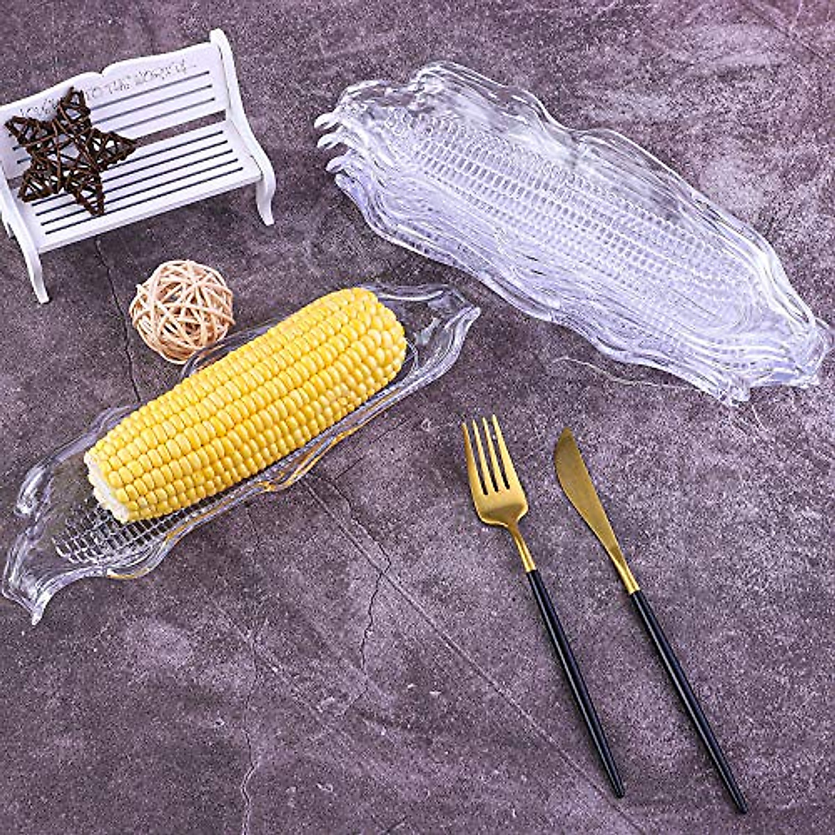 Ruisita 6 Pack Transparent Corn Trays Plastic Cob Dinnerware Corn Dishes Service Tray