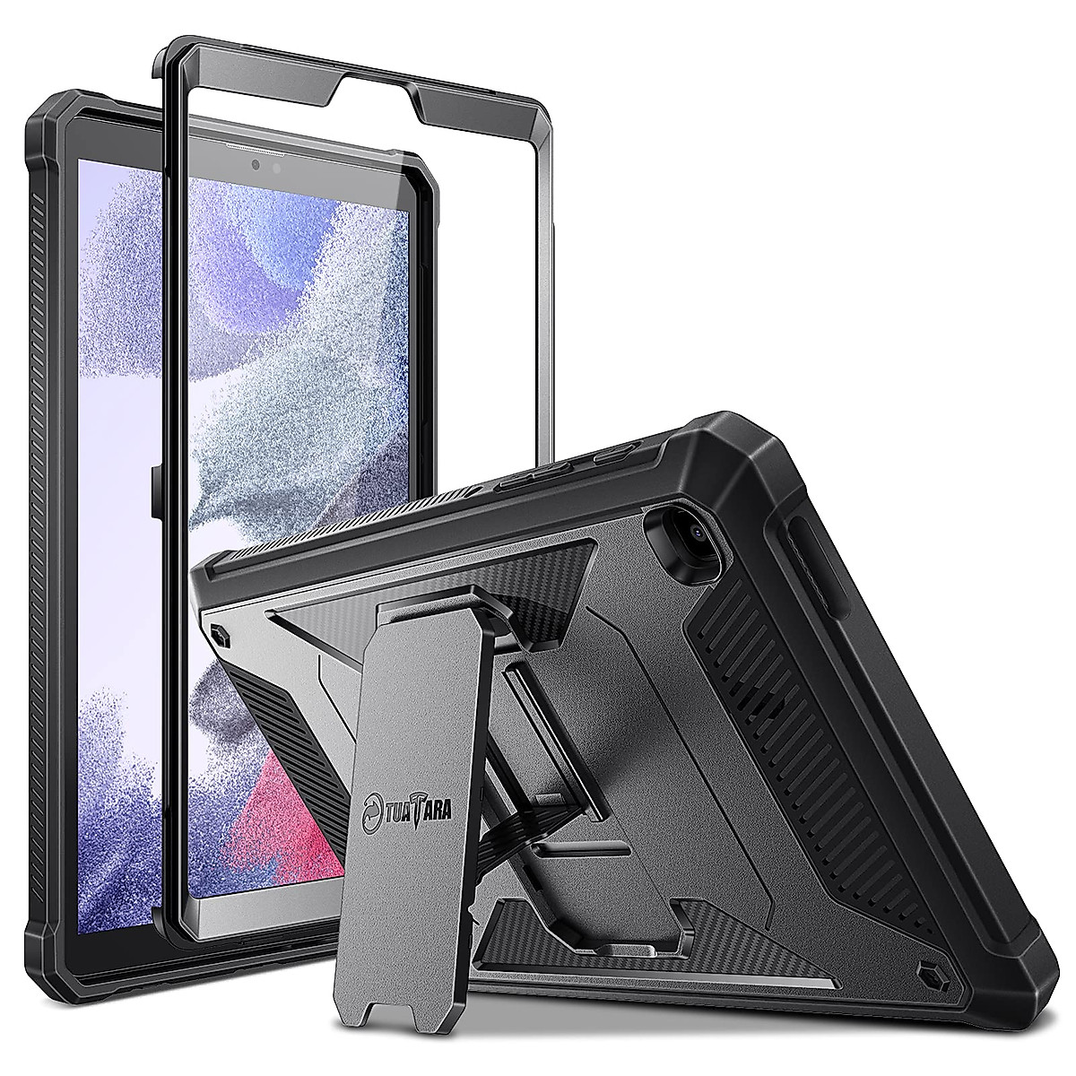 Fintie Shockproof Case for Samsung Galaxy Tab A7 Lite 8.7 Inch 2021 Model (SM-T220/T225/T227), Tuatara Rugged Unibody Hybrid Full Protective Bumper Kickstand Cover w/Built-in Screen Protector, Black