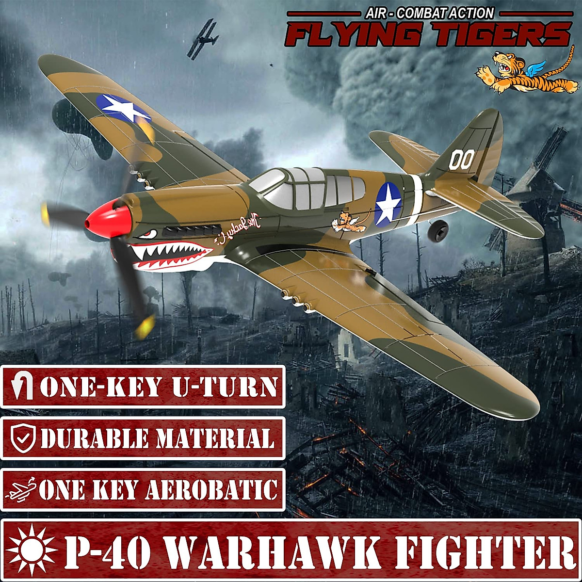 LEAMBE RC Plane 4 Channel Remote Control Airplane - Ready to Fly P-40 Warhawk RC Airplane for Beginners Adult with Xpilot Stabilization System & One Key Aerobatic