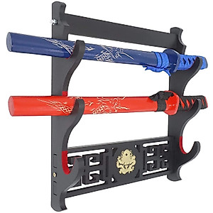 LUCKNIGHT Display Stand Wall- Mounted Sword Holder Display Stand Sword Rack with Felt Strips for Wakizashi Samurai Sword,3-Tier Sword Stand