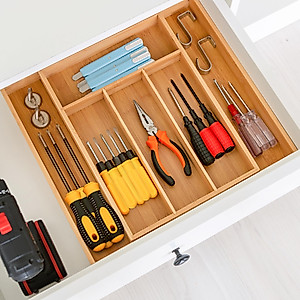 JS HOME Bamboo Expandable Drawer Organizer for Utensils Holder, Adjustable Silverware Organizer and Cutlery Tray, Wood Drawer Dividers Organizer for Silverware, Flatware, Knives in Kitchen