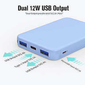 VANYUST S22 Portable Charger, 5000mAh Mini Power Bank 3-Port Output (USB-C in&Out) Fast Charging, External Battery Pack Compatible for iPhone 14/13/12/11 Series, Samsung, Android, and More (Blue)