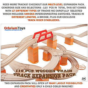 Orbrium Toys 110 Pcs Wooden Train Track Expansion Pack Compatible with Thomas Wooden Train, Brio, Thomas The Tank Engine