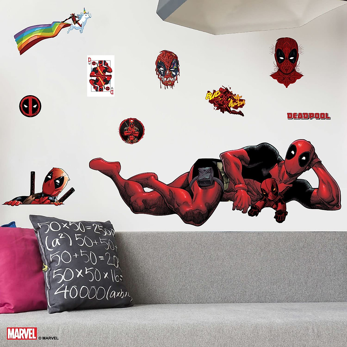 Wall Palz Marvel Deadpool Wall Decal - Deadpool Wall Stickers with 3D Augmented Reality Interaction - Deadpool Sticker for Walls 12" x 34" Marvel Room Decor