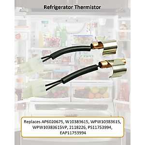 W10383615 Refrigerator Thermistor With Clip Fits for Whirlpool Refrigerator Replaces WPW10383615VP 2118226 PS11753994 AP6020675 2Pack