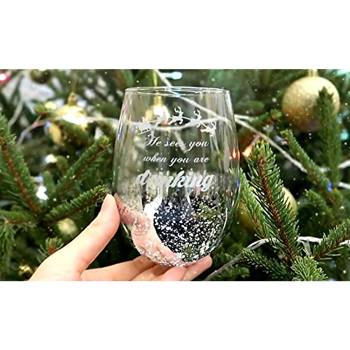 Christmas Stemless Santa Wine Glasses, Handmade Etched Wine Glasses, 4 Pack