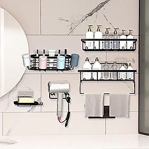 fuxiste Shower Caddy, 6-Pack Shower Shelves Adhesive Shower Organizer No Drilling Large Capacity Rustproof Stainless Steel Bathroom Shower Storage Shower Rack Shower Shelf for Inside Shower(Black)