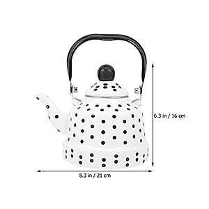 YARDWE Enamel Teapot Stovetop Tea Kettle: Porcelain Enameled Teakettle Dot Pattern Hot Water Kettle Pot for Camping Home Kitchen 1. 1L White