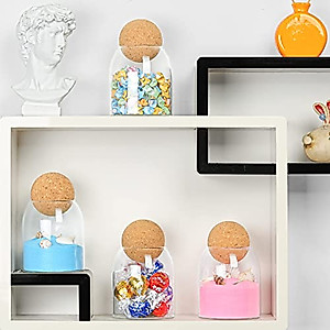 ComSaf 480ml/16Oz Glass Storage Container with Ball Cork, 3Pcs Glass Jar with Cork Lid, Round Cork Glass Bottle, Small Candy Jar with Wood Ball Lid for Food, Coffee, Sugar, Spice, Tea, DIY Decoration