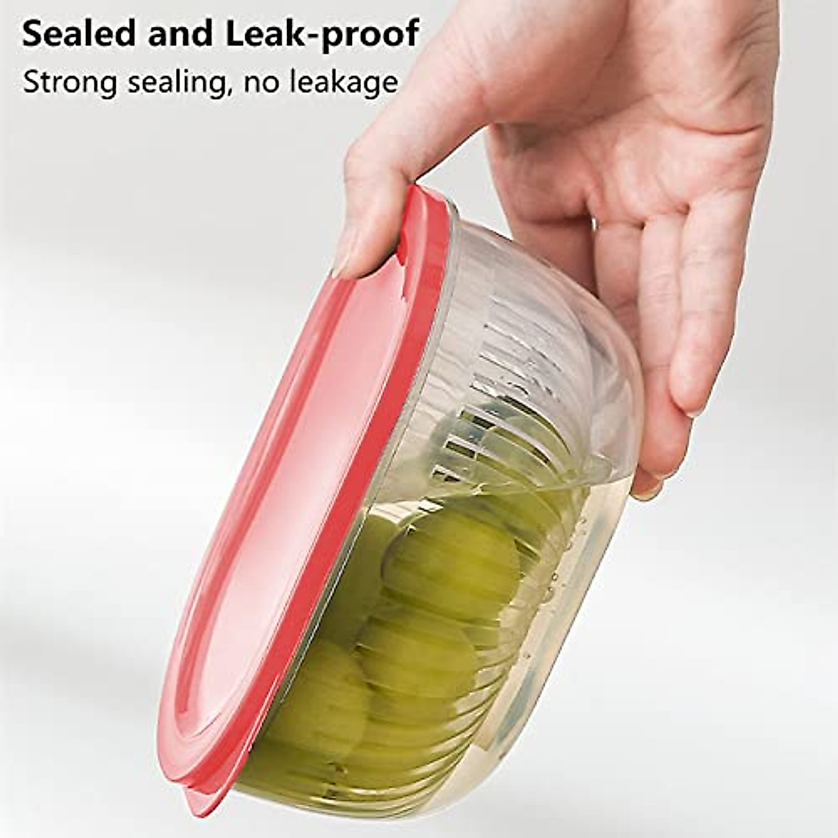 Food Storage Container with Colander Layer, Refrigerator Fresh-keeping Container Bowl Multifunctional Vegetable Fruit Liquid Storage Container Sealed with Lids Kitchen Essentials, 18 oz (Red)