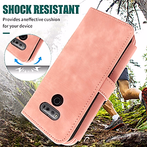 Compatible with LG V20 Wallet Case 9 Card Slots Retro Leather Flip Credit Card Holder Cell Phone Cover for Folio Purse Lanyard Wrist Strap Rugged Slot Mobile LGV20 LG20 V 20 ThinQ Women Men Pink