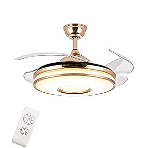 42 Inch Modern Golden Ceiling Fan with Light and Remote Control Bluetooth Music Playback Function 3 Colors 3 Speed Smart Ceiling Fan Light Kit LED Chandelier Ceiling Fan for Living Room Bedroom (Wave)