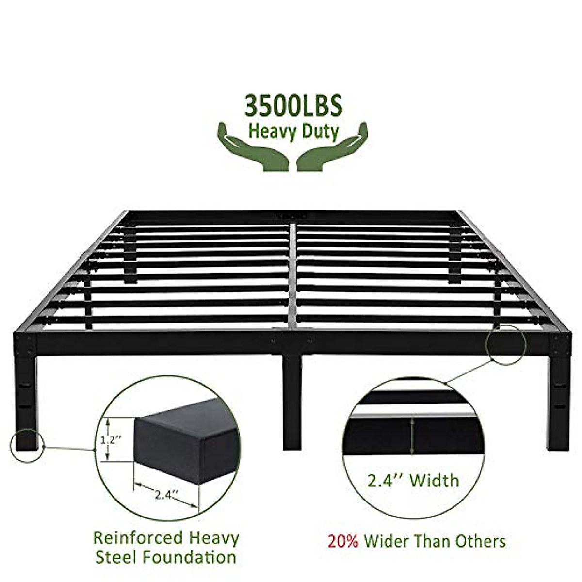 45MinST 14 Inch Reinforced Platform Bed Frame/3500lbs Heavy Duty/Easy Assembly Mattress Foundation/Steel Slat/Noise Free/No Box Spring Needed, Queen