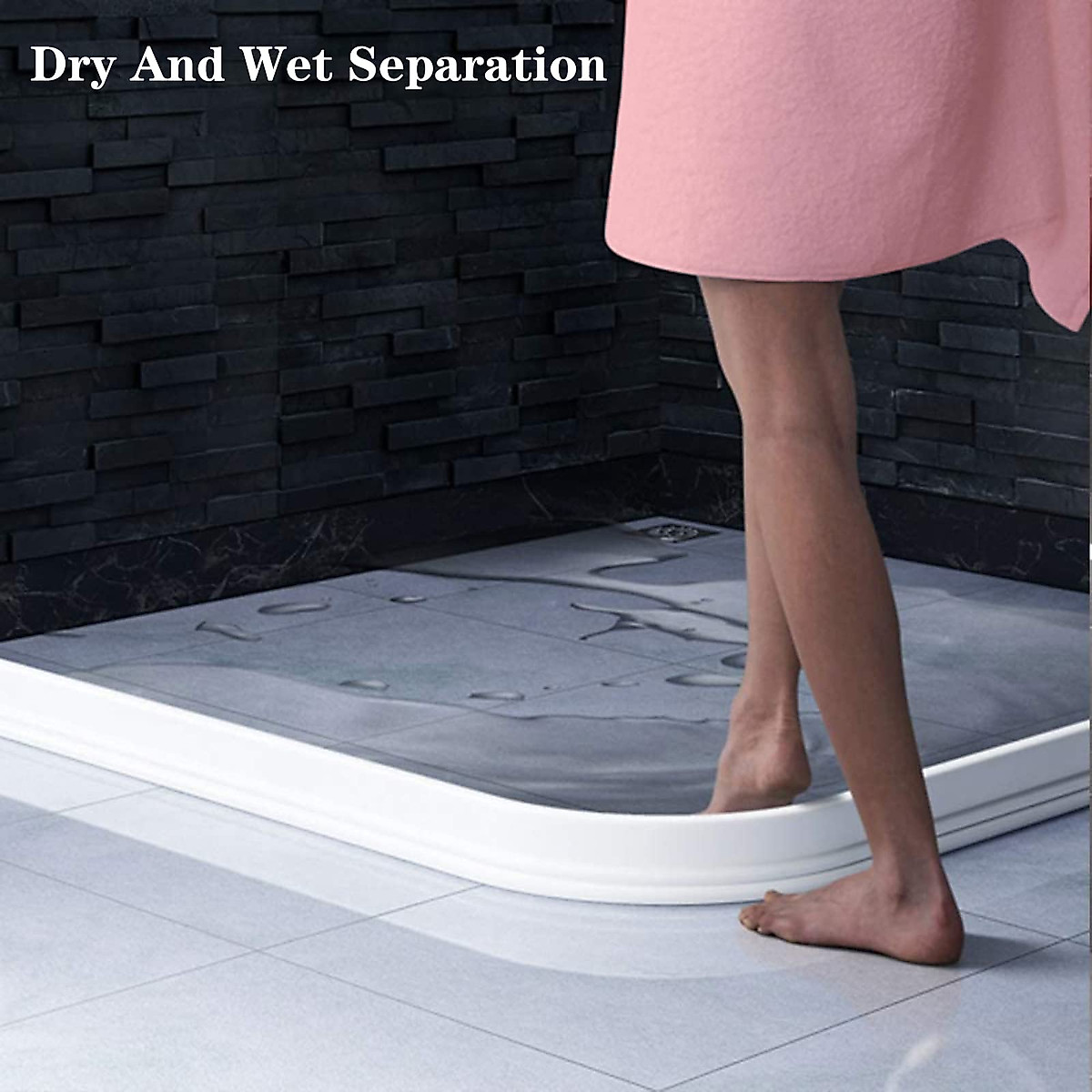 59 Inch Self-adhesive Bathroom Water Dam,Shower Door Threshold,Collapsiable Silicone Water Stopper,Kitchen Sink Splash Guard for Bathtub,Restroom