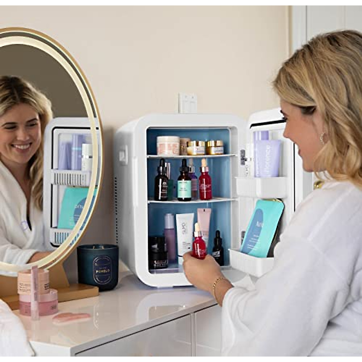 Cooluli 20L Mini Fridge For Bedroom - Car, Office Desk & College Dorm Room - Glass Front & Digital Temperature Control - Small 12v Refrigerator for Food, Drinks, Skincare, Beauty & Breast Milk (Pink)