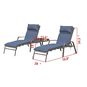 Top Space Patio Lounge Chair Outdoor Chaise Chairs Portable Adjustable Metal Leisure Recliner with Folding Table 3 Pieces for Camping Beach Yard Pool (Light Green)