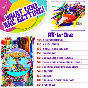 GoodyKing Arts and Crafts Supplies for Kids - 1170Pcs+ Craft Art Supply Kit for Toddlers Kids Craft Supplies & Materials Age 4 5 6 7 8 9 - All in One D.I.Y. Crafting School Supplies (Large)