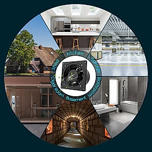 HG Power 6 Inch Exhaust Fan, 308CFM Wall Exhaust Fan for Kitchen, Bathroom, Metal Extractor Fan for Attic, Garage, Window Ventilation, HVAC System, Black