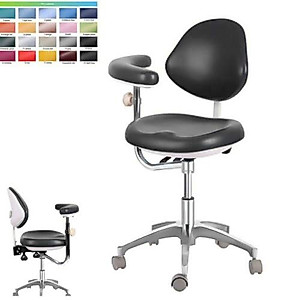 Aries Outlets Dental Adjustable Doctor's Stool Assistant Chair+360 Degree Rotation Armrest PU