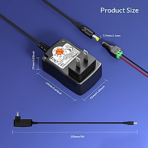 15W Universal AC Adapter 3V 4.5V 5V 6V 7.5V 9V 12V 0.5A 1A 1.25A MAX Multi Voltage Switching Power Supply Replacement for Household Electronics Routers CCTV IP Cameras Smartphone Speakers