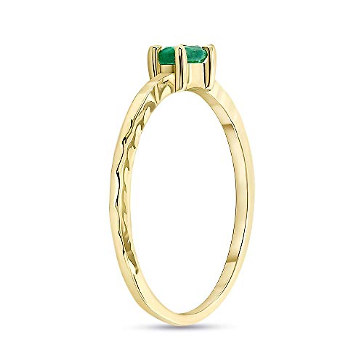 Takar Solid 14k Yellow Gold Solitaire Oval Genuine Emerald Stackable Ring (Size 9.5)