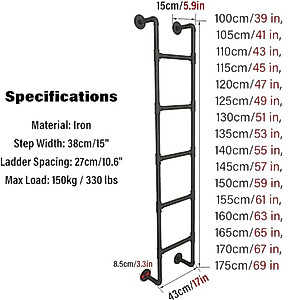 ZSPINJIA Basement Escape Ladder – Fire Ladders for Egress Basement Window Well Covers Outside,Small Ladder for Fire Emergency Home Safety,Ladder for Egress Window Wrought Iron,Loads 330lbs