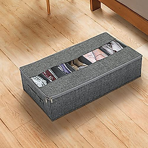 Creahappy Shoe Organizer Under Bed Shoe Storage Containers 24inch Underbed Shoe Box with Dividers and Clear Window Foldable Shoe Caddy for Closet, Fits Mens and Womens Shoes