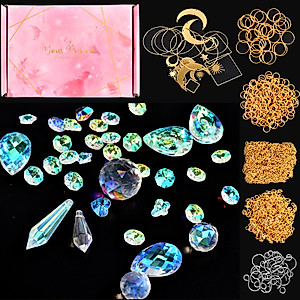 370 Pcs Crystal Suncatcher Kits Hanging Chandelier Crystals Prisms Parts Rainbow Maker Pendants for Stained Glass Window Hanging DIY Sun Catchers Beads Indoor Window Outdoor Garden Decor (Gold)