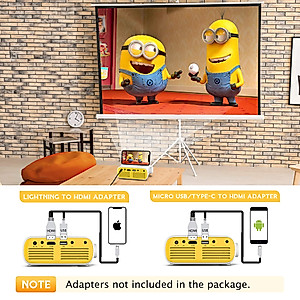 Mini Projector, ELEPHAS Portable Projector for iPhone 1080P Supported, Video Smart Led Pocket Small Home Phone Projector for Bedroom with Laptop HDMI USB TV AV Interfaces and Remote to Watch Cartoon