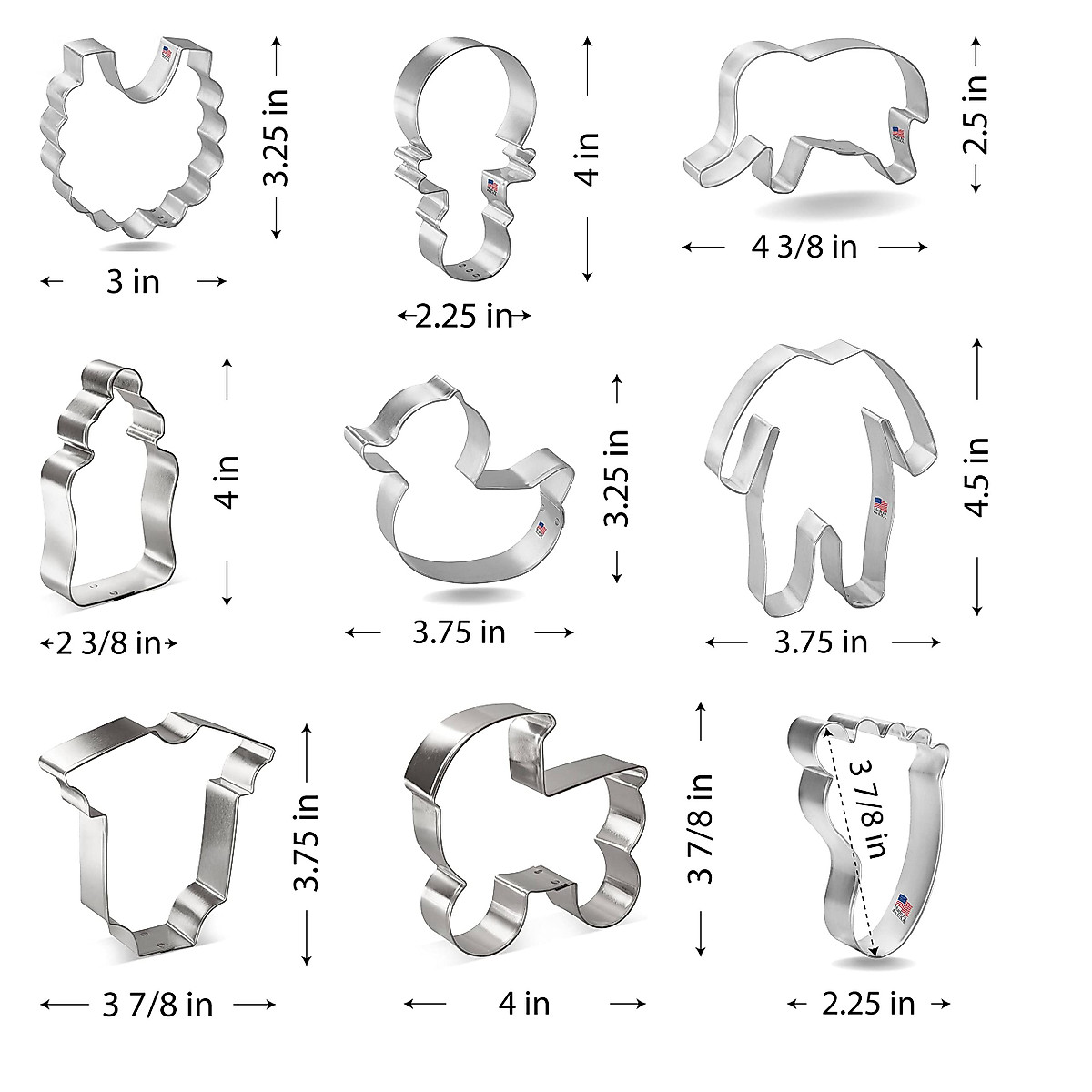 Foose Cookie Cutters 9 Piece Baby Shower Set, Made in USA