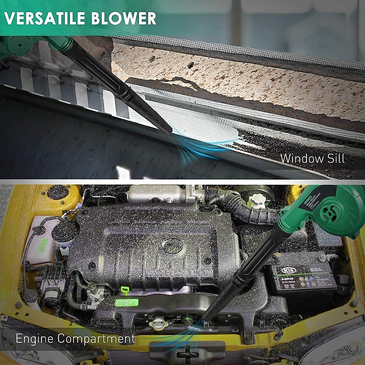 K I M O. Cordless Leaf Blower & Vacuum w/2 X 2.0 Battery & Charger, 2-in-1 20V Leaf Blower Cordless,150CFM Lightweight Mini Cordless Leaf Vacuum, Handheld Electric Blowers for Lawn Care/Dust/Pet Hair