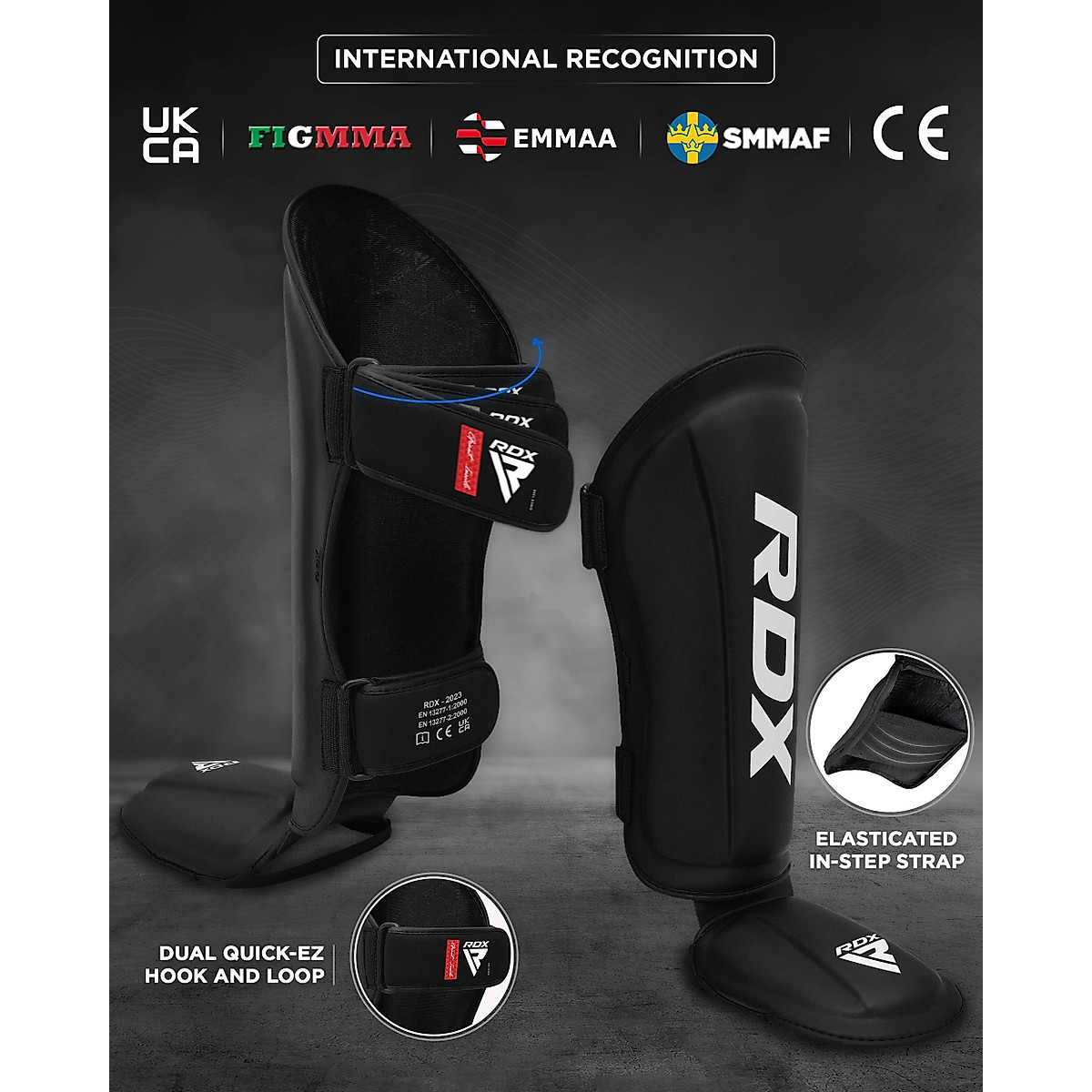 RDX Shin Guards Kickboxing Muay Thai, SATRA SMMAF Approved, Premium Maya Hide Leather, Leg Instep Protection Pads, MMA Martial Arts Kicking Sparring Training Gear, BJJ Karate Boxing Taekwondo, Black