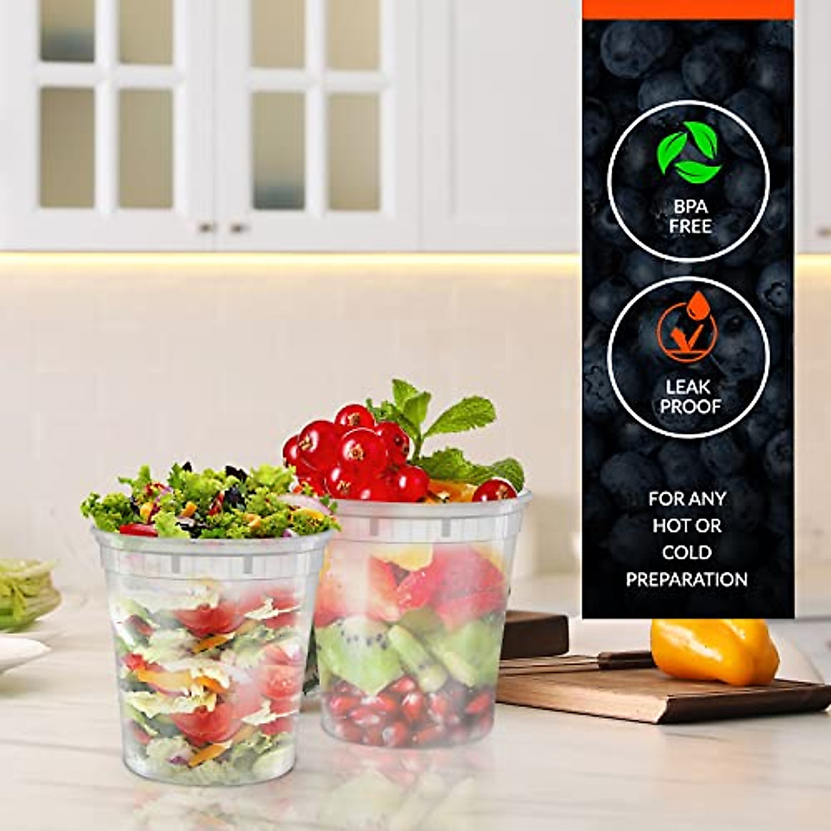 PAMI Deli Plastic Containers With Lids [24-Pack, 24oz] - Small Food Containers For Sauces, Salsas, Dips - BPA-Free, Microwave & Freezer Safe Food Storage Pots- Clear Meal Prep Condiment Containers