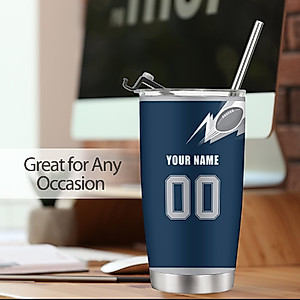 Custom Dallas Tumbler 20oz Stainless Steel with Lid & Straw Personalized Football Fans Gifts for Women Men Travel Cup Insulated Tumbler Add Name Number