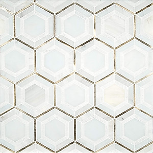MSI Medici Gold Pattern 12.44 in. x 10.83 Marble Mesh-Mounted Mosaic Wall Bathroom, Floor, Kitchen Backsplash and Countertop Tile Geometric, Gray, White,