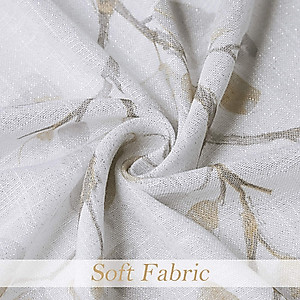 Yellow Leaf Floral Print Metallic Sheer Window Curtain Panel Autumn Fall Leaves Sparkling Decorative 6 Grommets Top Drapes for Rustic Living Room Bedroom Farmhouse Curtains, Gold, 40"x95"x2