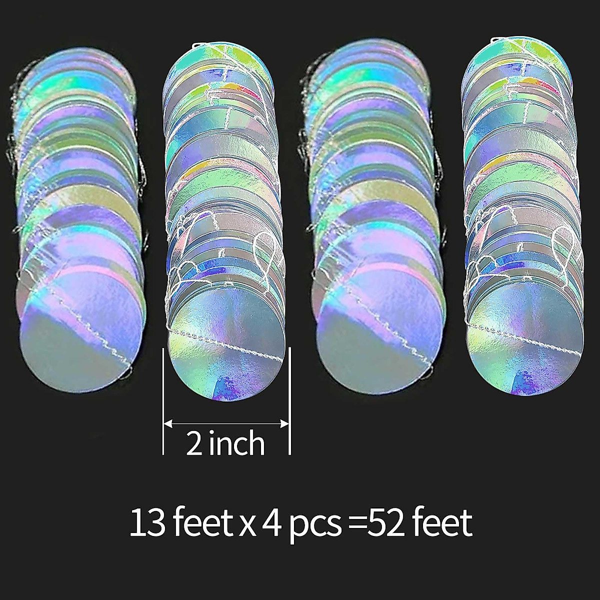 Fecedy 4 Pack Holographic Circle Shiny Garlands Iridescent Banner Hanging Streamer for Baby Shower Graduation Wedding Birthday Party Decoration