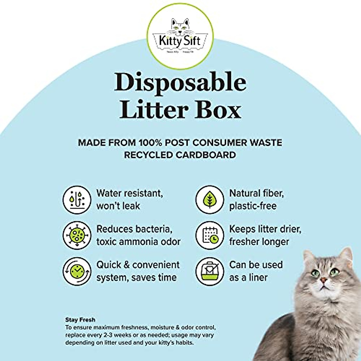 Kitty Sift (6-Pack) Disposable Cat Litter Box, Sustainable, Clean - Jumbo, 6-Pack