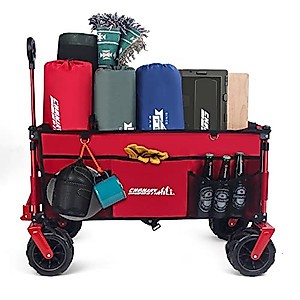 Utility Folding Wagon Garden Carts with Wood Roll Table, Heavy Duty Wagon Shopping Cart for Sports Outdoor Camping Fishing (with Wood Roll Table)