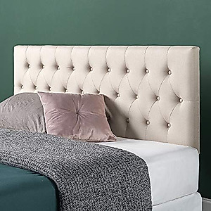 ZINUS Trina Upholstered Headboard/Button Tufted Upholstery/Adjustable Height/Easy Assembly, Taupe, Full & SmartBase Headboard and Footboard Brackets, Set of 2