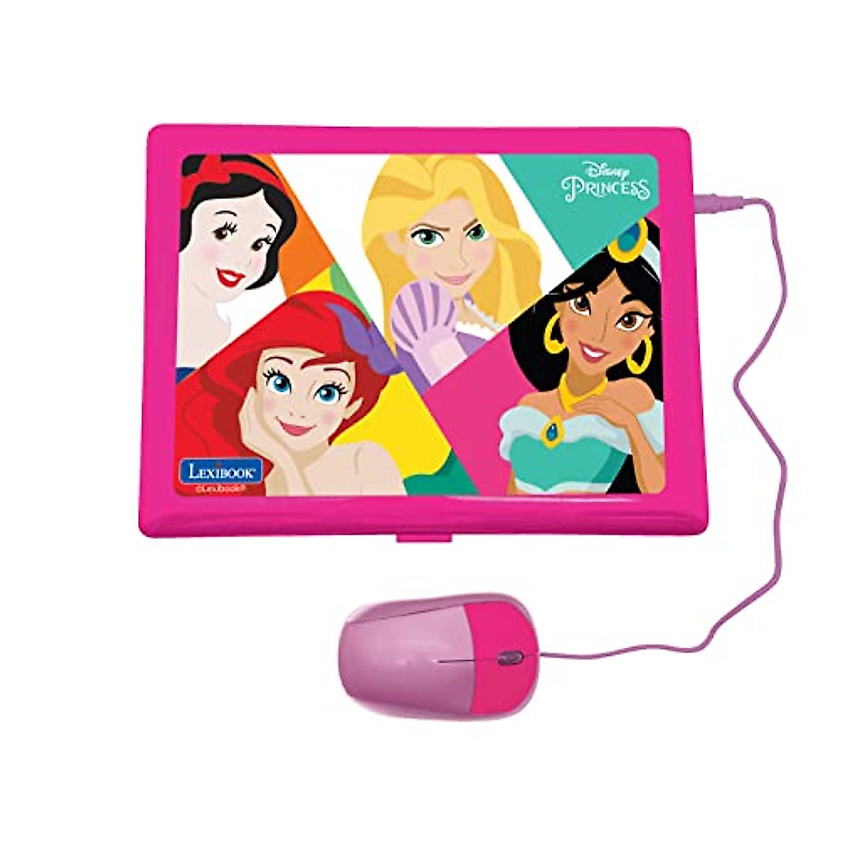LEXIBOOK JC598DPi1 Disney Princesses Educational and Bilingual Laptop French/English with 124 Activities: Mathematics, Dactylography, Logic, Clock Reading, Play Games and Music