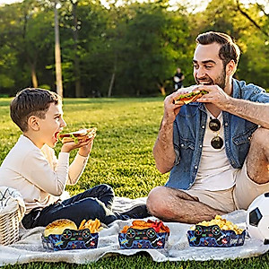 Funrous 50 Pcs Video Game Birthday Party Favors 2lb Disposable Paper Food Trays Snack Plates Gamer Birthday Party Decorations Supplies Gaming Food Boats Serving Trays for Nacho Hot Dogs Popcorn(Blue)