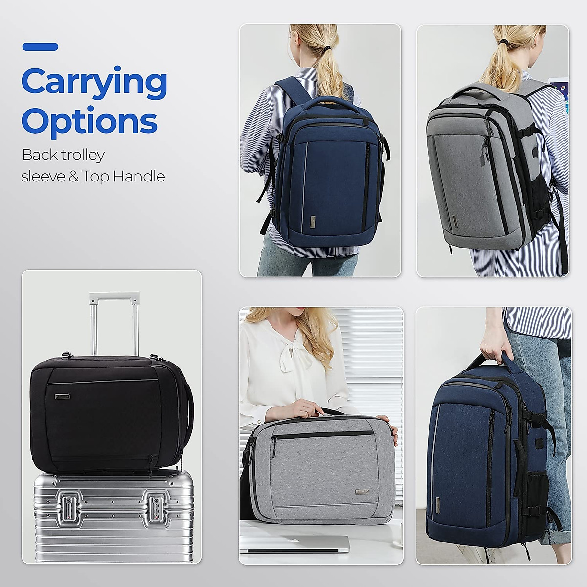 Business Carry on Backpack with Detachable Laptop Bag, 40L Expanable Travel Backpack, Airplane Approved Luggage Backpack, Water Resistant Suitcase for Men and Women (Black)