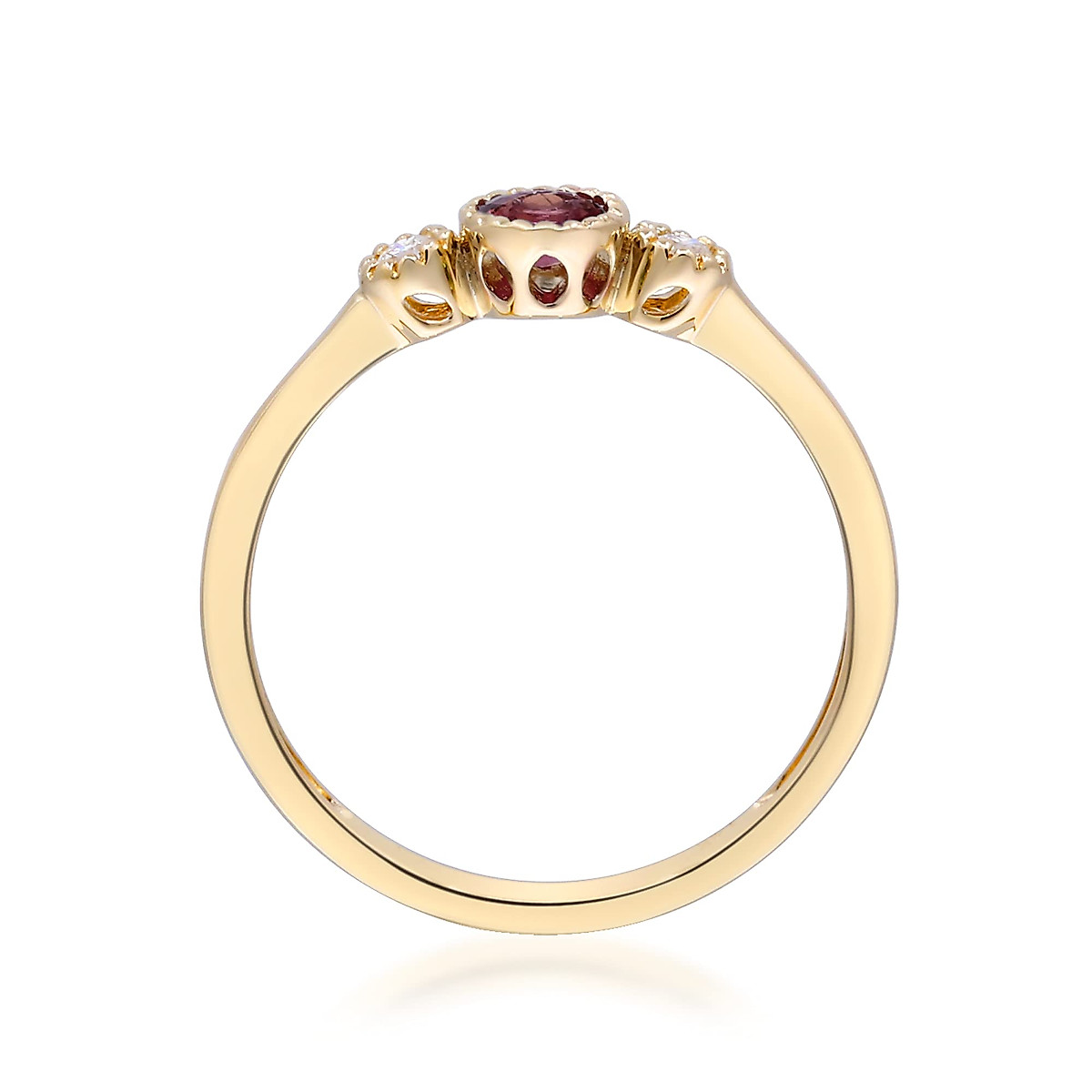 Gin & Grace 10K Yellow Gold Mozambique Genuine Ruby Ring with Diamonds for women | Ethically, authentically & organically sourced (Round) shaped Ruby hand-crafted jewelry for her | Ruby Ring for women