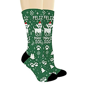 Dog Lovers Gifts Feliz Navi Dog Paw Print Socks Christmas Accessories 1-Pair Novelty Crew Socks